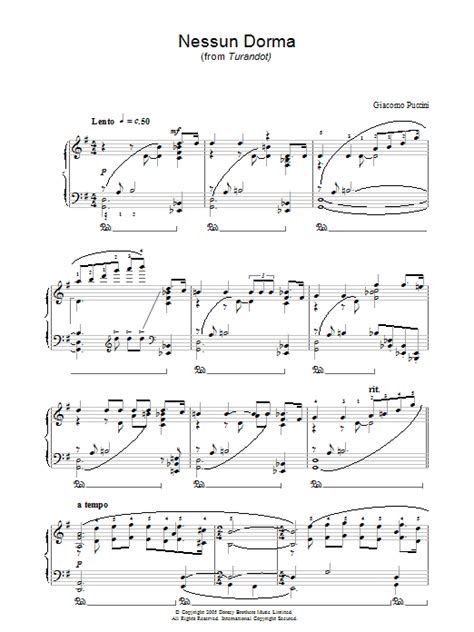 Giacomo Puccini Nessun Dorma From Turandot Sheet Music Notes