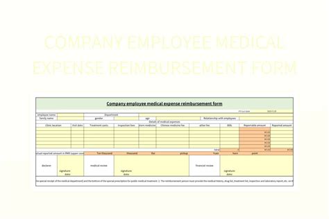 Company Employee Medical Expense Reimbursement Form Excel Template And