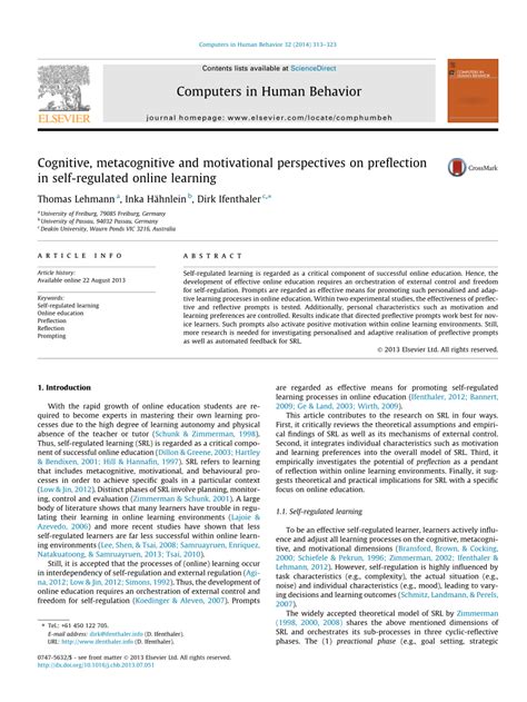 pdf cognitive metacognitive and motivational perspectives on preflection in self regulated