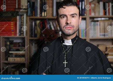 Catholic Priest In A Library Stock Image Image Of Faith Catholicism 301893079
