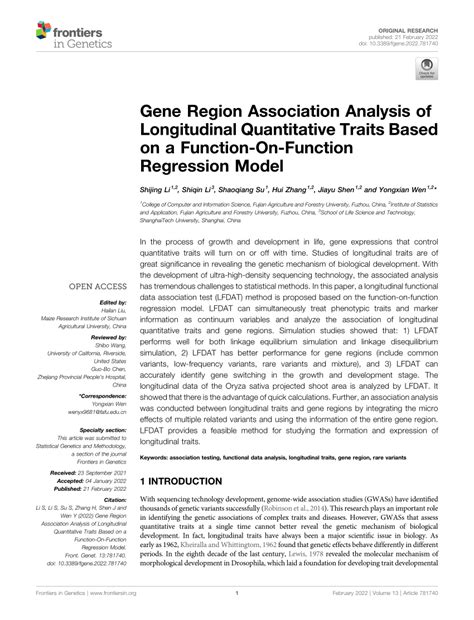 pdf gene region association analysis of longitudinal quantitative traits based on a function