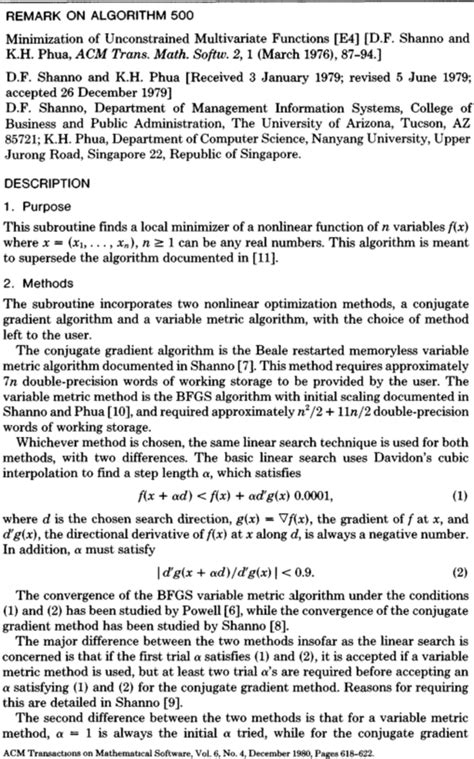 remark on “algorithm 500 minimization of unconstrained multivariate functions [e4]” acm