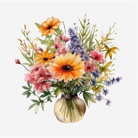 Watercolor Wildflower Bouquet Clipart High Quality Art Digital