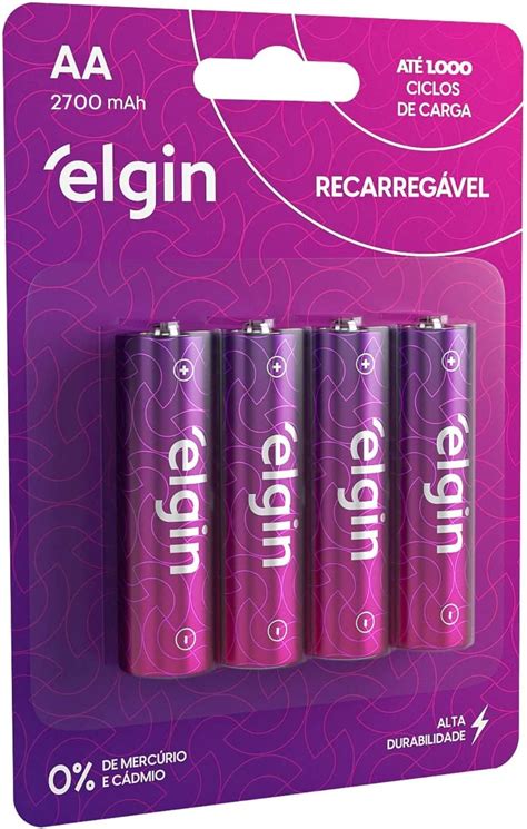 Pilha Recarregável Aa 2700Mah Elgin 4 Unidades Comum