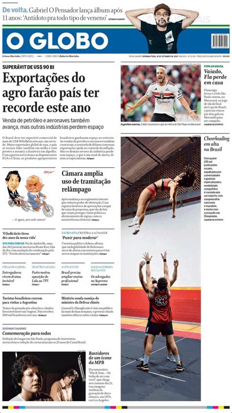 Journal O Globo Brésil Les Unes des journaux de Brésil Édition du