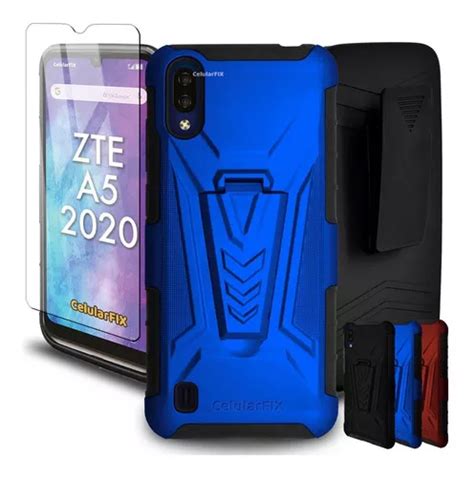 Funda Protector P Zte A Uso Rudo Clip Mica Cristal Color Azul
