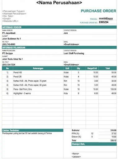 Detail Contoh Surat Purchase Order Dalam Bahasa Indonesia Excel Koleksi