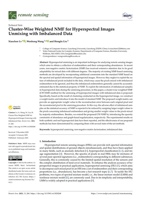 pdf cluster wise weighted nmf for hyperspectral images unmixing with imbalanced data