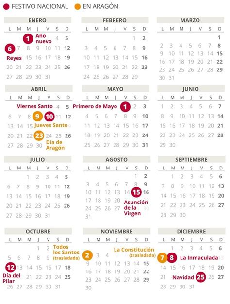 CALENDARIO laboral ARAGÓN 2020 con todos los FESTIVOS