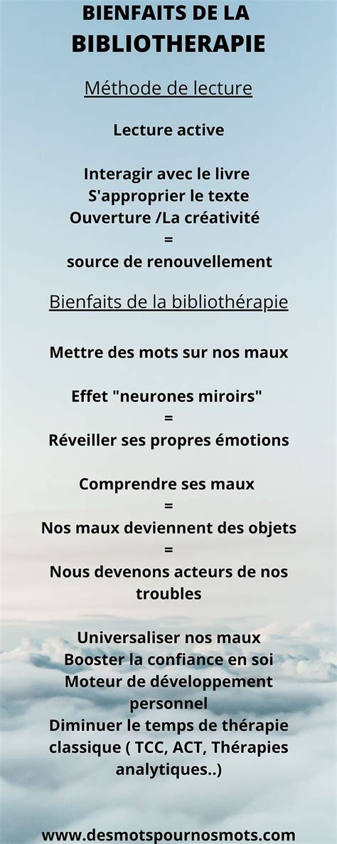 Infographie bienfaits de la bibliothérapie Méthode de lecture