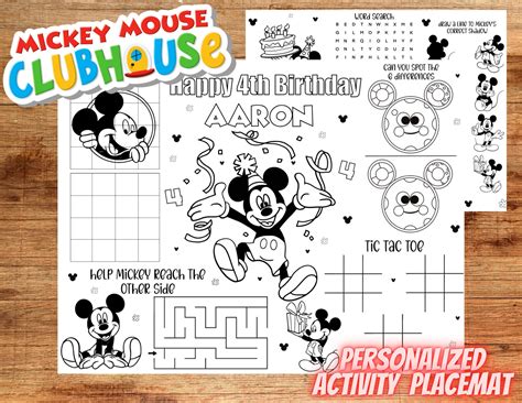 Mickey Mouse Coloring Pages Mickey Mouse Activity Mats Etsy Israel