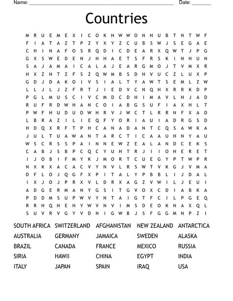 Countries Word Search Wordmint