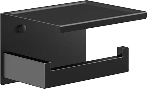 HITSLAM Matte Black Toilet Roll Holder With Phone Shelf Stick On