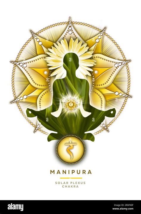 Solar Plexus Chakra Meditation In Yoga Lotus Pose In Front Of Manipura