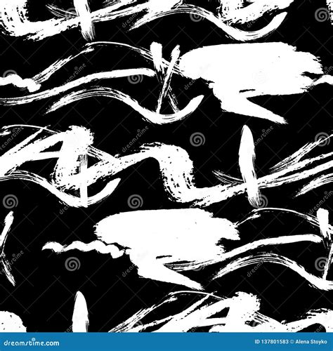 Seamless Pattern Hand Drawn With A Brush Strokes Abstract Brushstrokes