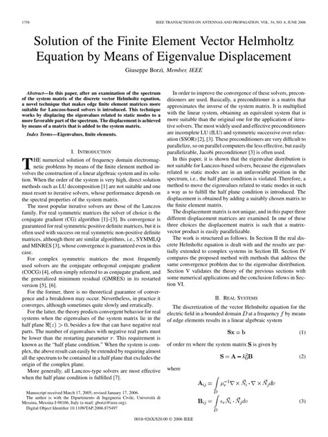 pdf solution of the finite element vector helmholtz equation by means of eigenvalue displacement