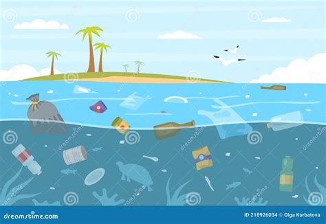 Basura Marina Basura Plástica Flotando En El Agua Mar Con Océano