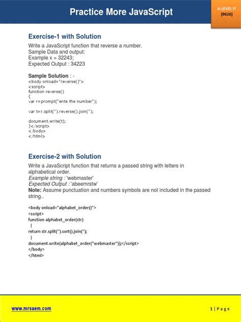 practice more javascript exercise 1 with solution pdf string computer science java script