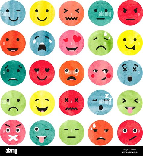 Set Of Colorful Watercolor Emoticons Collection Of Face Emotions