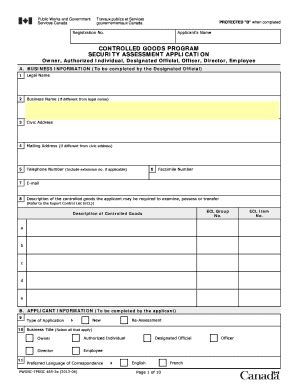 Fillable Online Ssi Iss Tpsgc Pwgsc Gc CONTROLLED GOODS PROGRAM