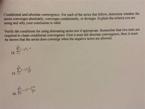 solved conditional and absolute convergence for each of the