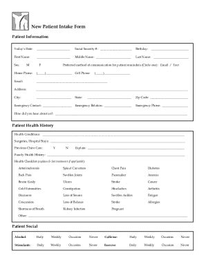 Fillable Online NEW PATIENT INTAKE FORM Name Fax Email Print