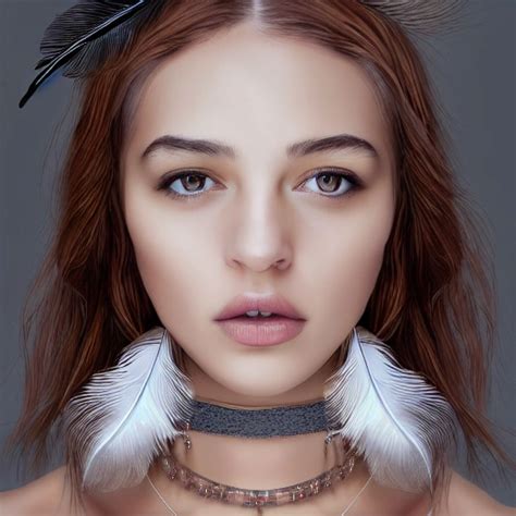 Hyper Realistic Portrait Of Sexy Girl Having A Feather Cap A C