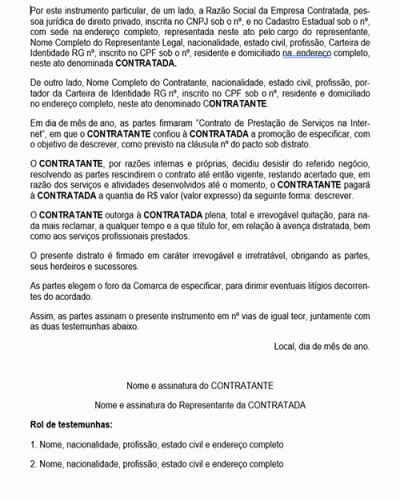 Referência para um Contrato Distrato de Prestação de Serviços na
