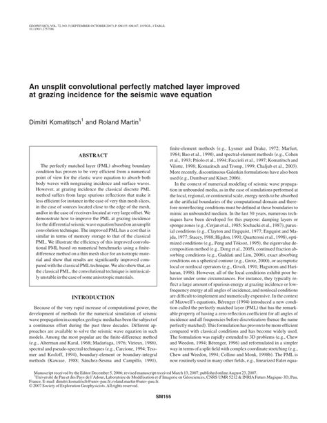 pdf an unsplit convolutional perfectly matched layer improved at grazing incidence for the