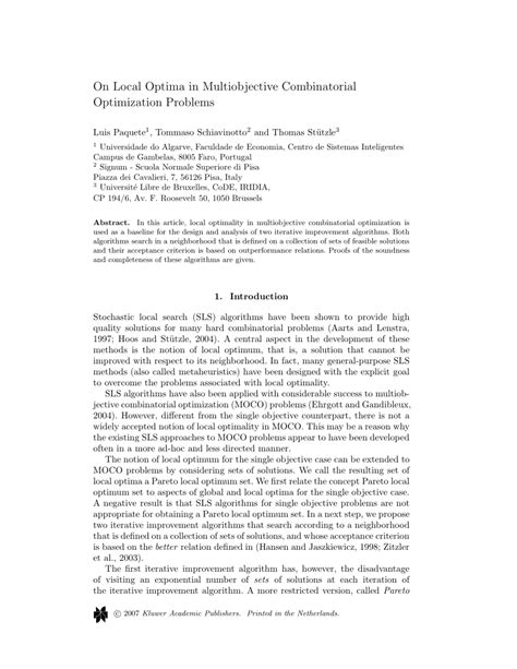 pdf on local optima in multiobjective combinatorial optimization problems