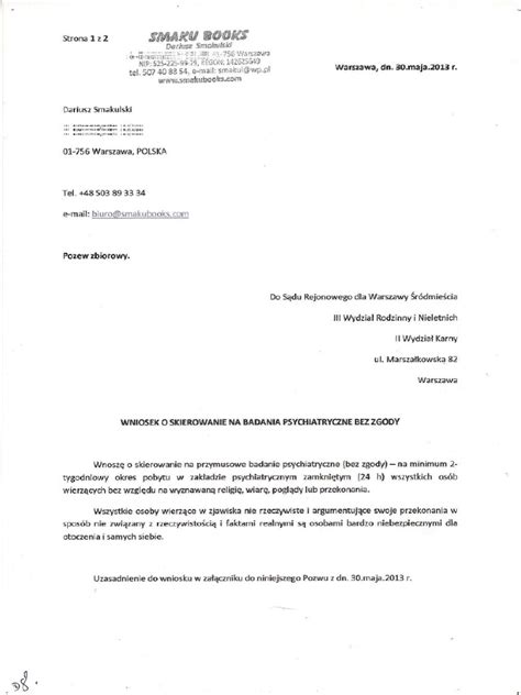 Pdf Wniosek O Skierowanie Na Badania Psychiatryczne Bez Zgody Os B