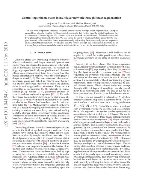 pdf controlling chimera states in multilayer network through linear augmentation