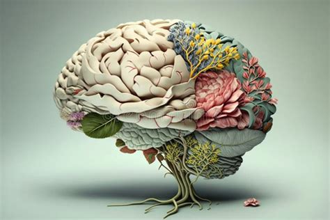 Cerebro Humano Con Flores Primaverales Que Simbolizan El Concepto De