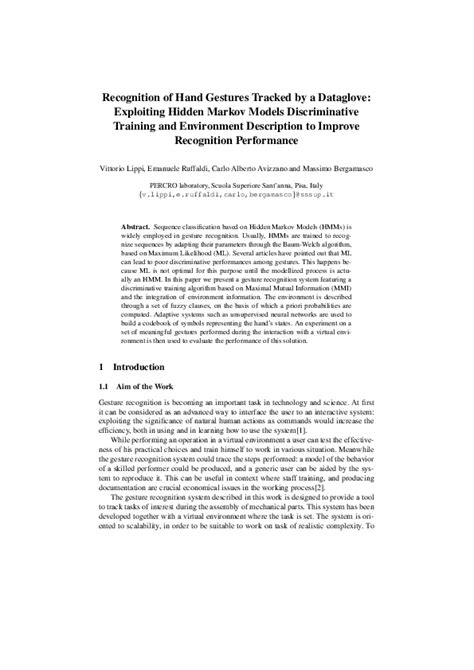 pdf recognition of hand gestures tracked by a dataglove exploiting hidden markov models