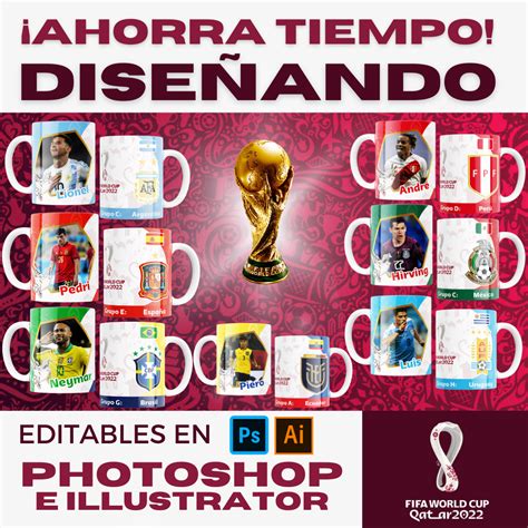 Plantillas Mundial Qatar 2022 Editables Photoshop Sublimación Tazas