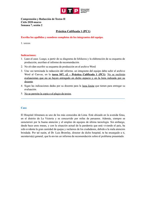 S07 s2 Práctica Calificada 1 PC1 Comprensión y Redacción de