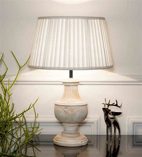 Buy Lazio White Cottan Fabric Shade Night Lamp With Wood Base By Kapoor