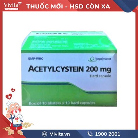 Thuốc ho Acetylcystein 200mg imexpharm Hộp 100 viên Nhà thuốc Vivita