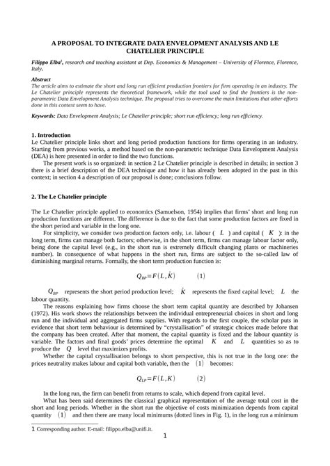 pdf a proposal to integrate data envelopment analysis and le chatelier principle
