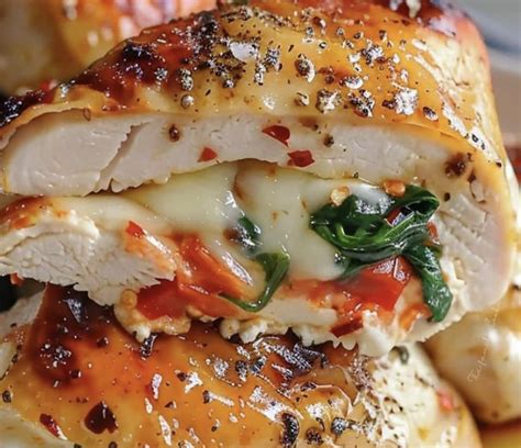 Roasted Red Pepper Spinach And Mozzarella Stuffed Chicken RECIPES