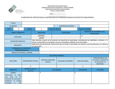 Ejemplo Planeaci N Aprendizaje Basado En Proyectos Comunitarios