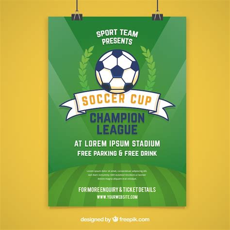 Folleto de liga de fútbol con balón en estilo plano Vector Premium