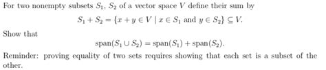 solved for two nonempty subsets s1 s2 of a vector space v