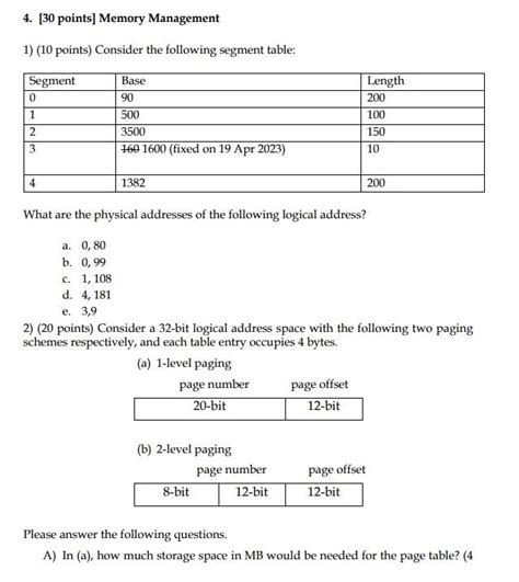 solved 1 10 points consider the following segment table