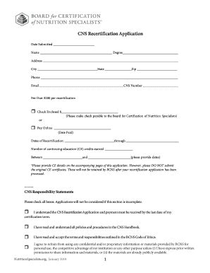 Fillable Online CNS Recertification Application Fax Email Print PdfFiller