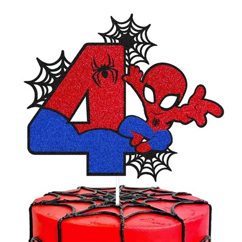 Spider 4th Birthday Cake Topper Spider Cartoon Movie Themed Happy 4s