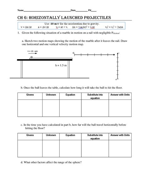 horizontal launched projectile w s name date pd ch 6 horizontally launched projectiles 1