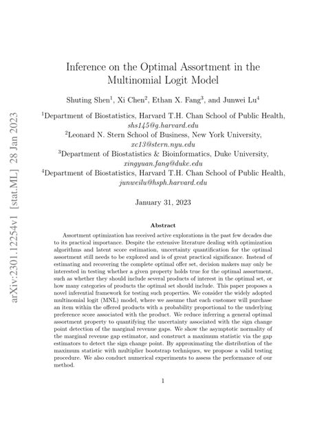 pdf inference on the optimal assortment in the multinomial logit model