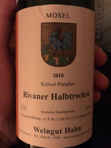 Hahn Kröver Paradies Rivaner Halbtrocken Vivino United States