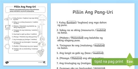 Pang Uring Panlarawan Grade Twinkl Teacher Made